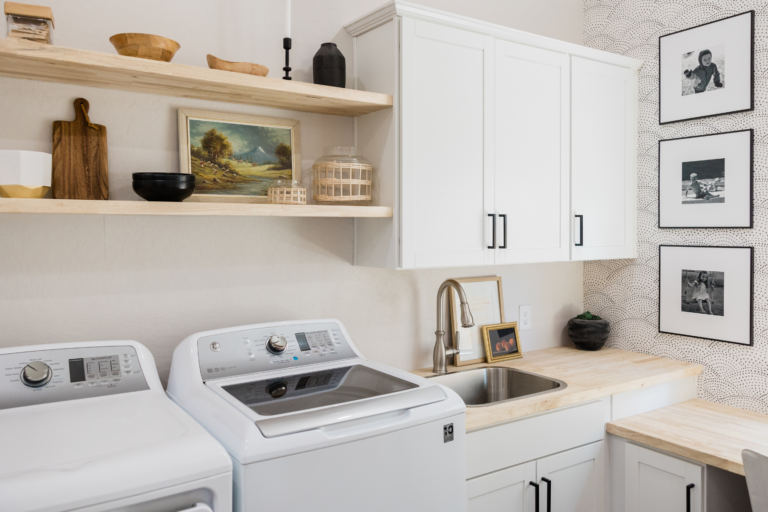 Inexpensive Wood DIY Laundry Room Countertop - Love Remodeled